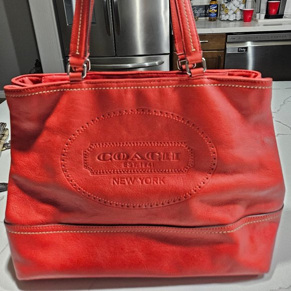 Coach | Bags | Coach Red Leather Tote | Poshmark